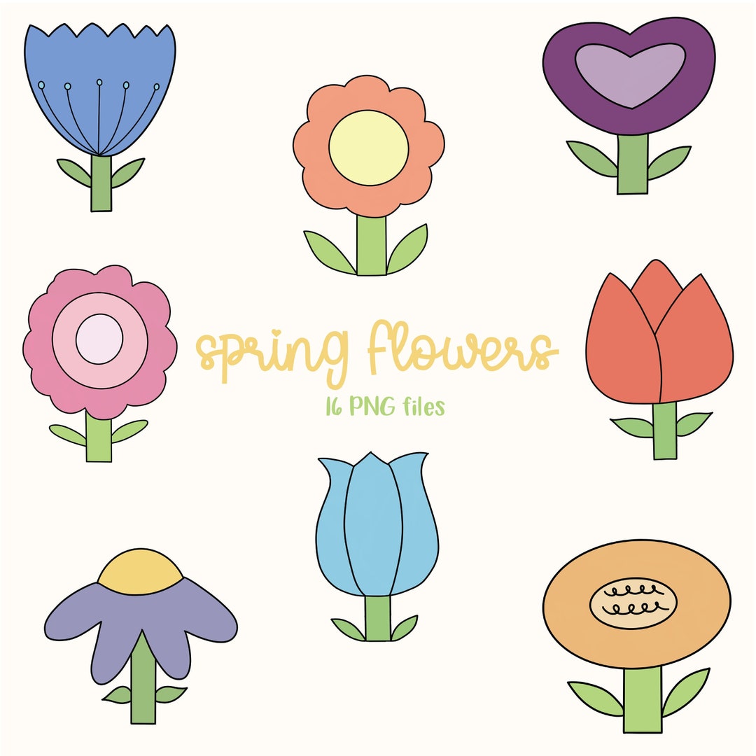 Spring Flowers Clipart Cute Flowers PNG Colorful Floral - Etsy