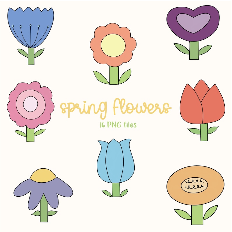 Spring Flowers Clipart Cute Flowers PNG Colorful Floral - Etsy