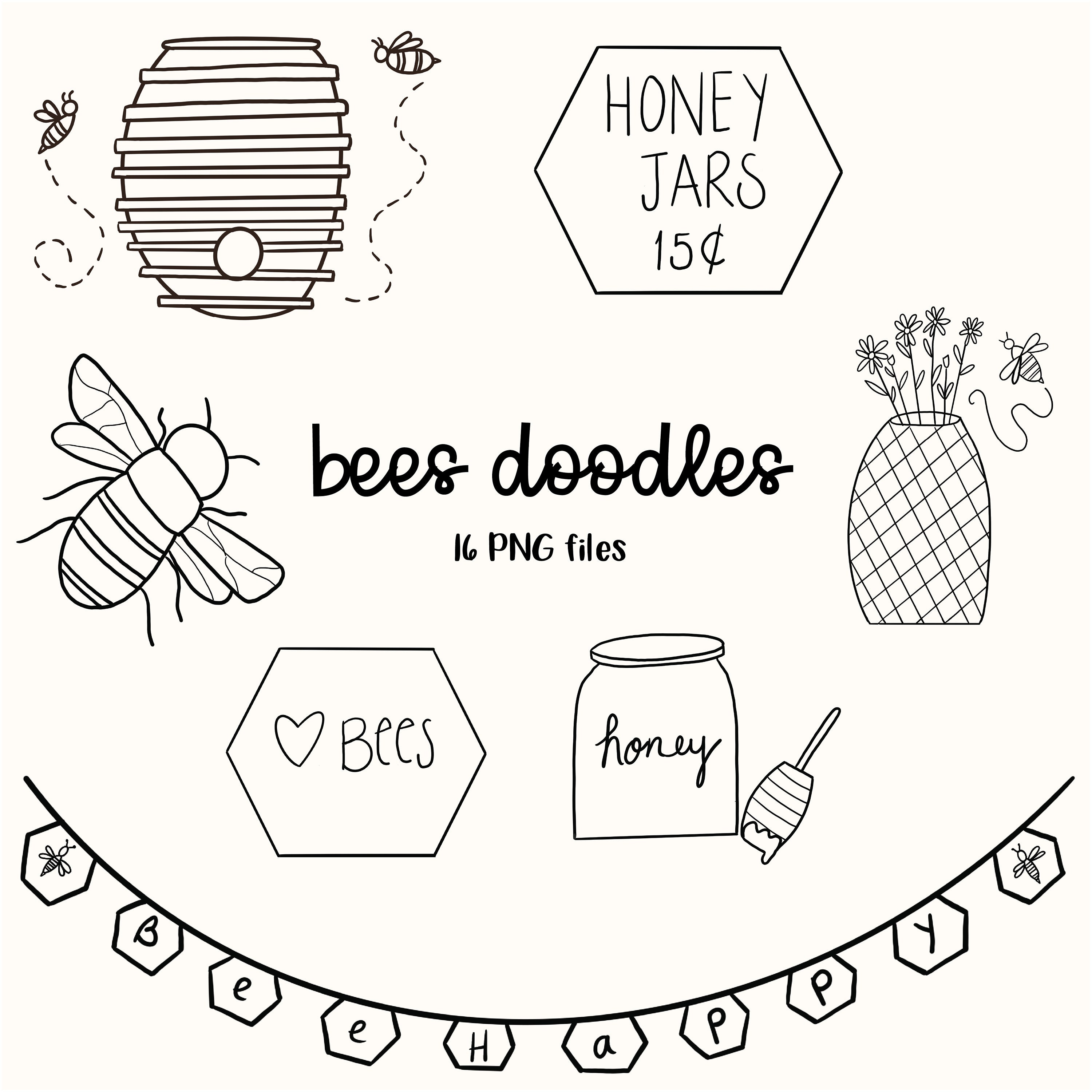 Bees Clipart Bundle, Bees Doodles, Beehive Clipart, Honeycomb Clipart ...