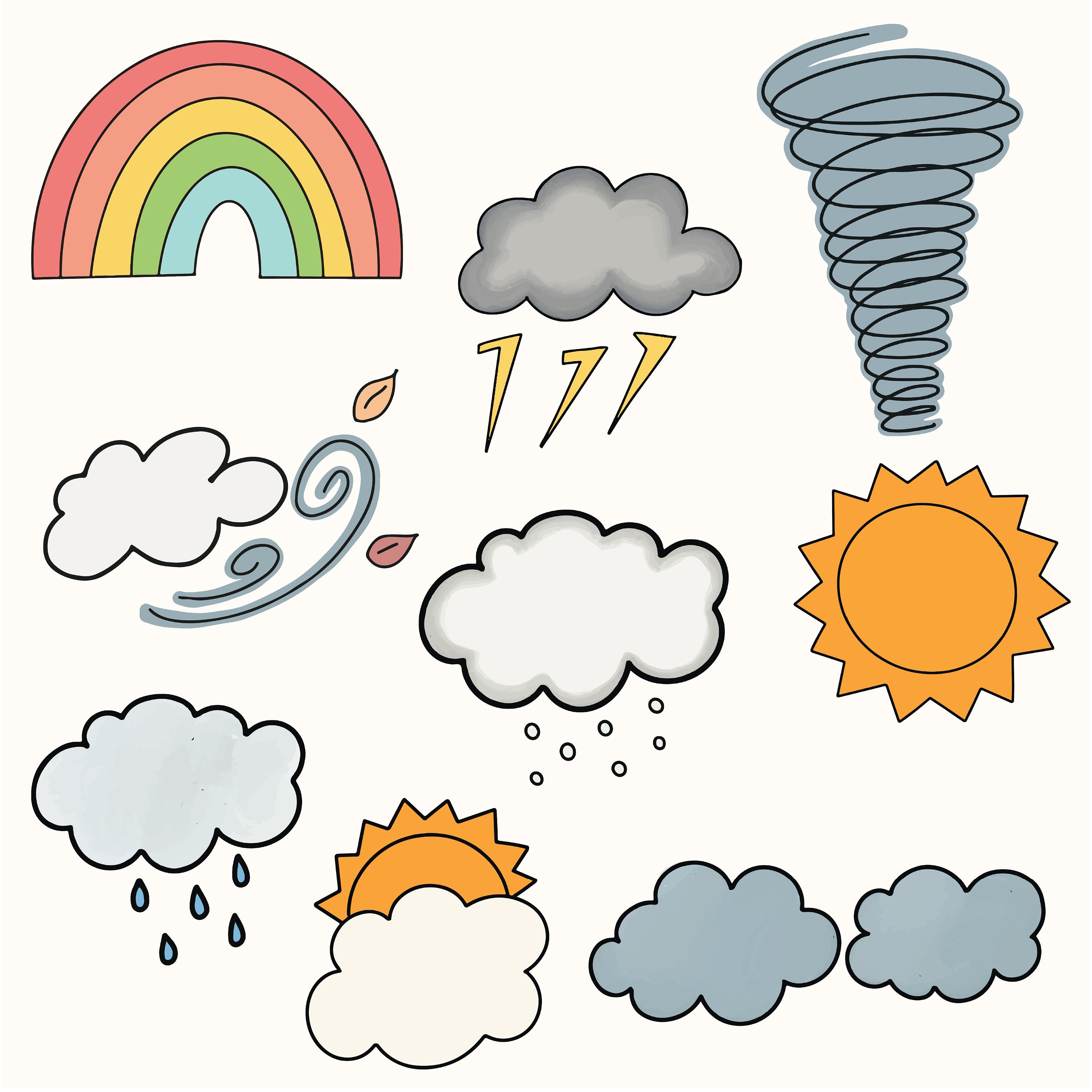 Weather Clipart Bundle, Weather Stamps, Weather Doodles, Rainbow ...