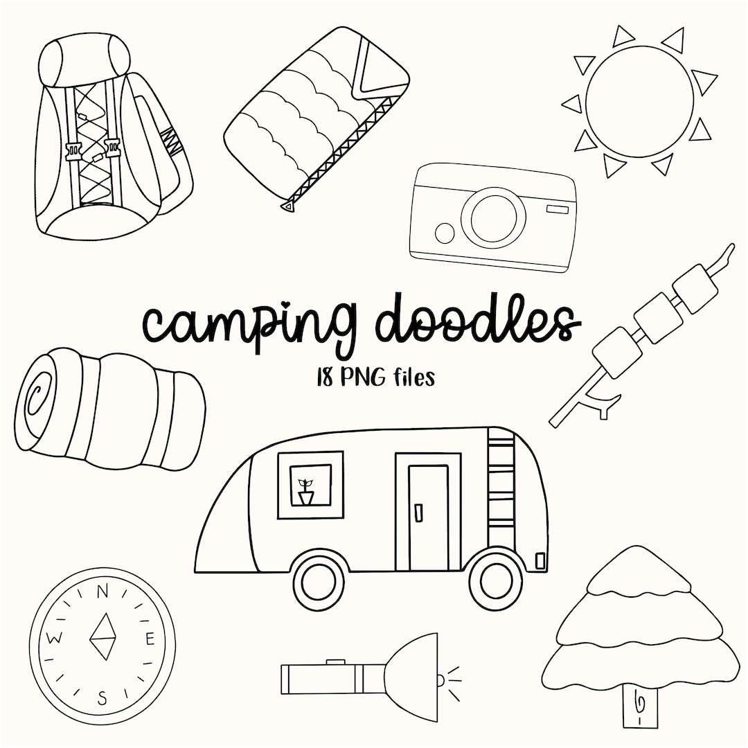 Camping Doodles, Camping Stamps, Camper Stamp, Camping Scrapbook Stamps ...