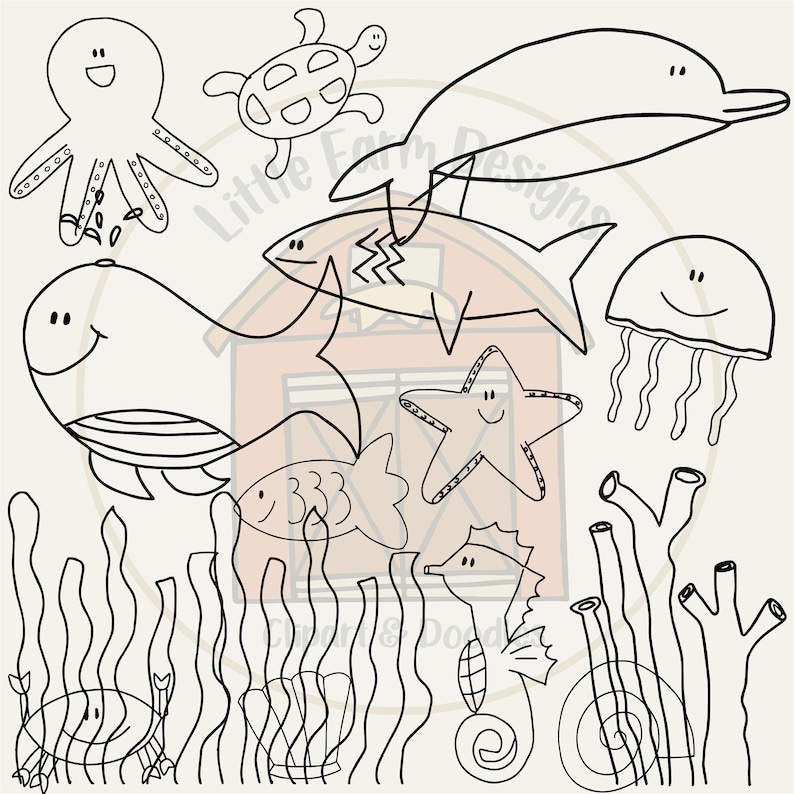 Sea Animals Digital Stamps - Sea Animals Black and White - Sea Animals ...