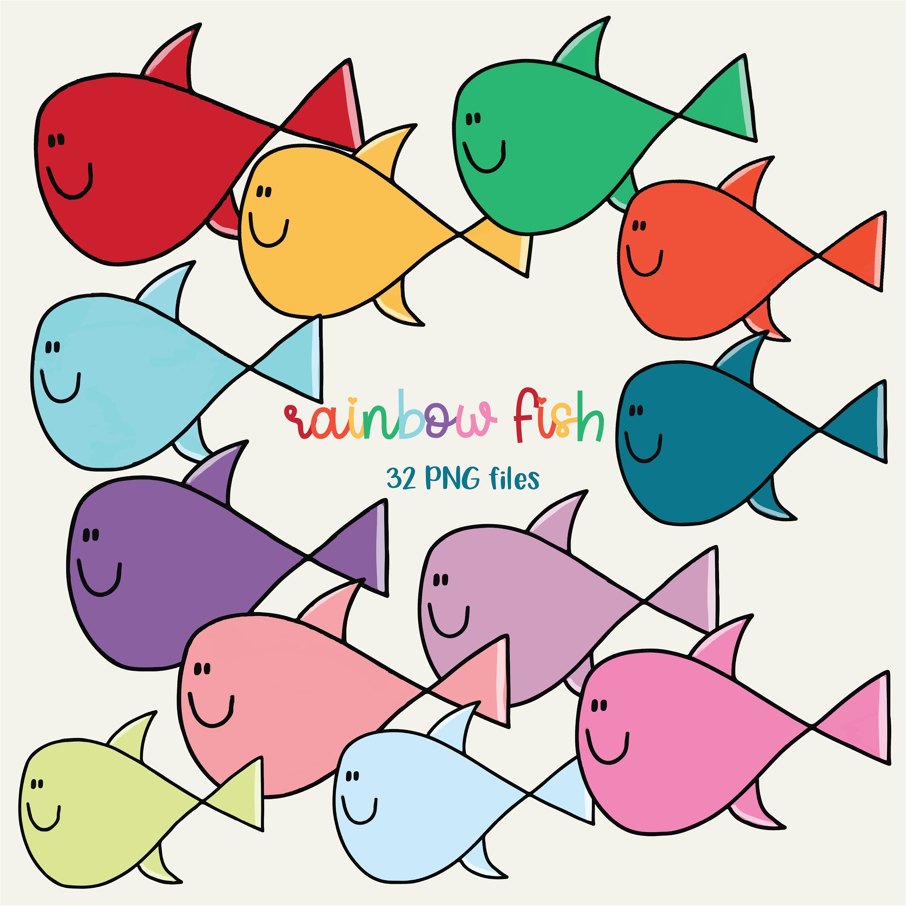Fish Clipart, Rainbow Colors Fish, Sea Animals Clipart, Clipart for ...