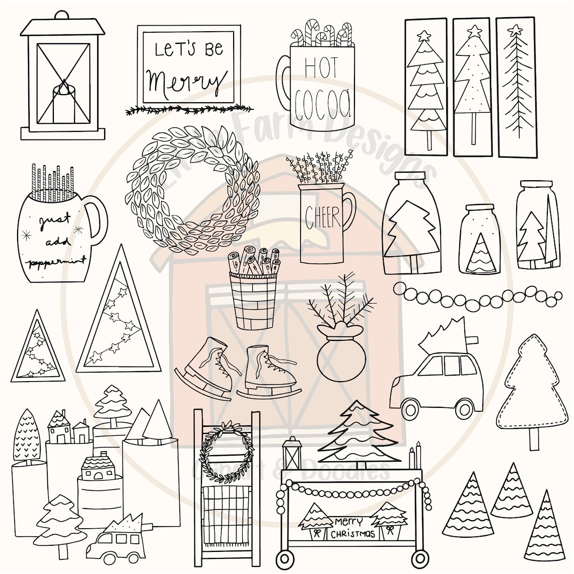 Winter Doodles, Hand Drawn Christmas Clipart, Winter Clipart, Doodle ...