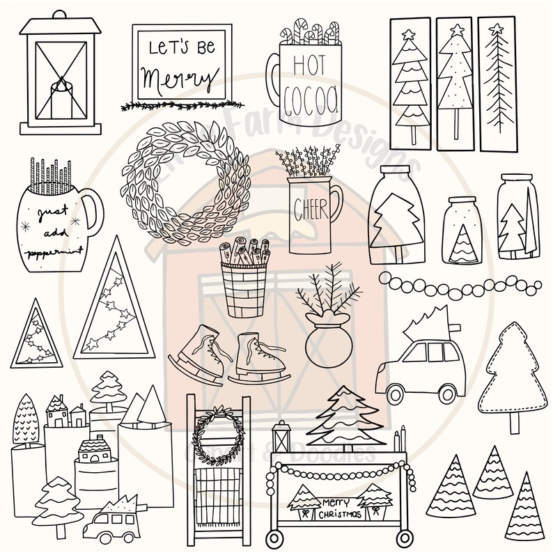 Winter Doodles, Hand Drawn Christmas Clipart, Winter Clipart, Doodle ...