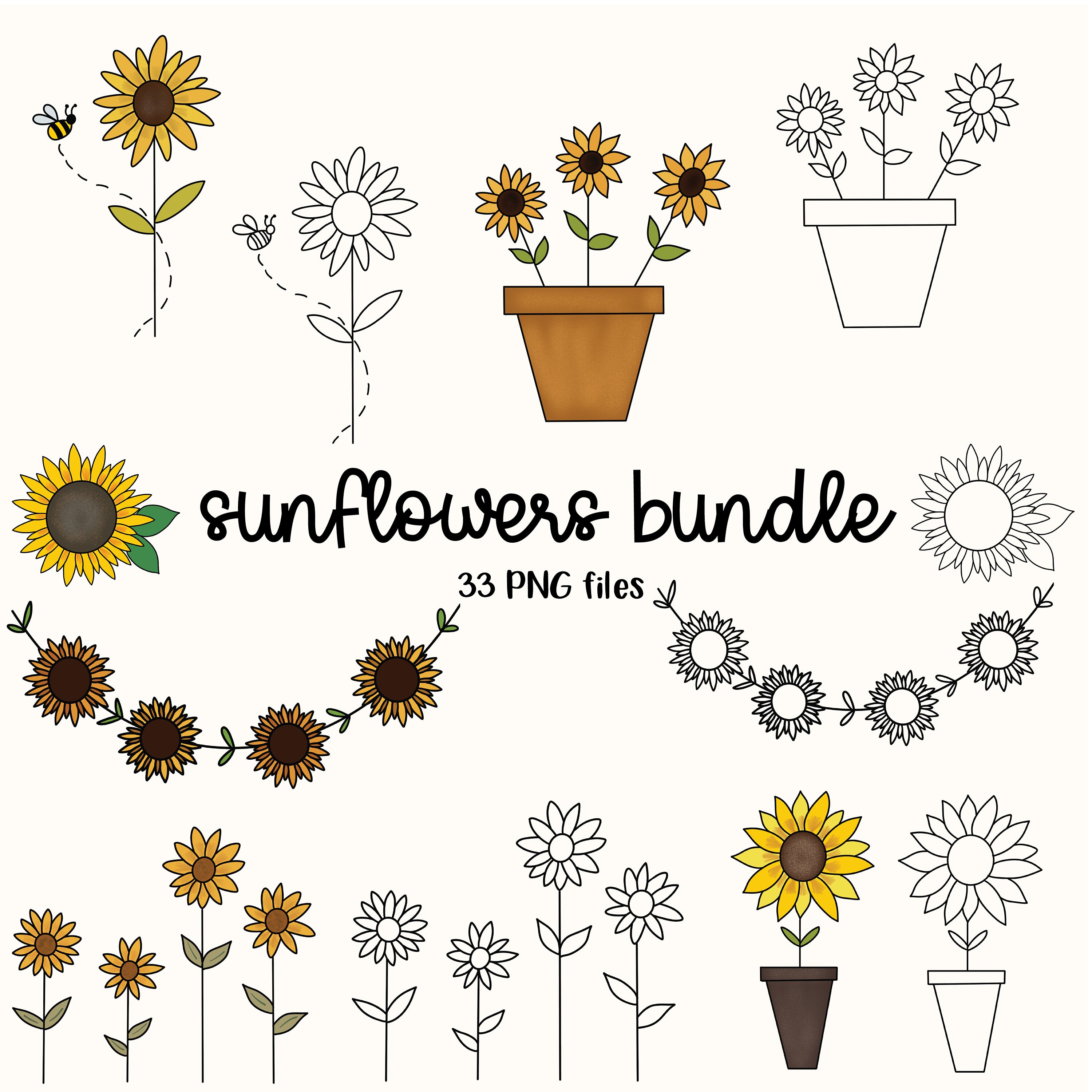 Sunflowers Clipart Bundle, Yellow Flowers Clipart, Spring Flowers ...