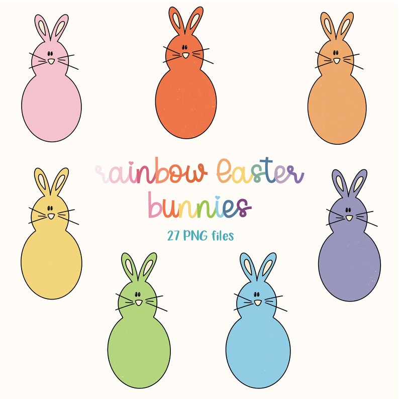 Easter Rainbow Rabbits Clipart, Rainbow Front Bunnies, Spring Clipart ...