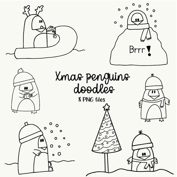 Penguin Digital Stamps Penguin Doodles Penguin Clear Stamps - Etsy
