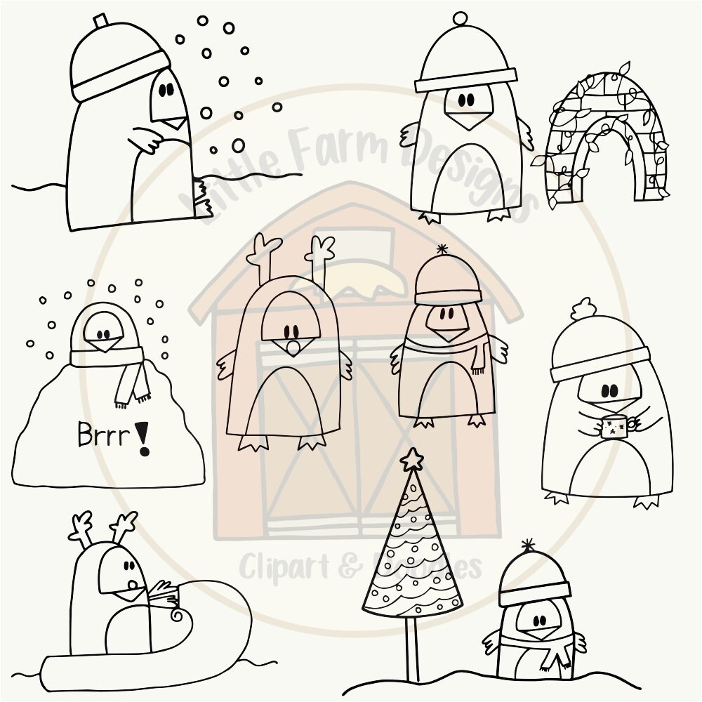 Penguin Digital Stamps, Penguin Doodles, Penguin Clear Stamps, Penguin ...