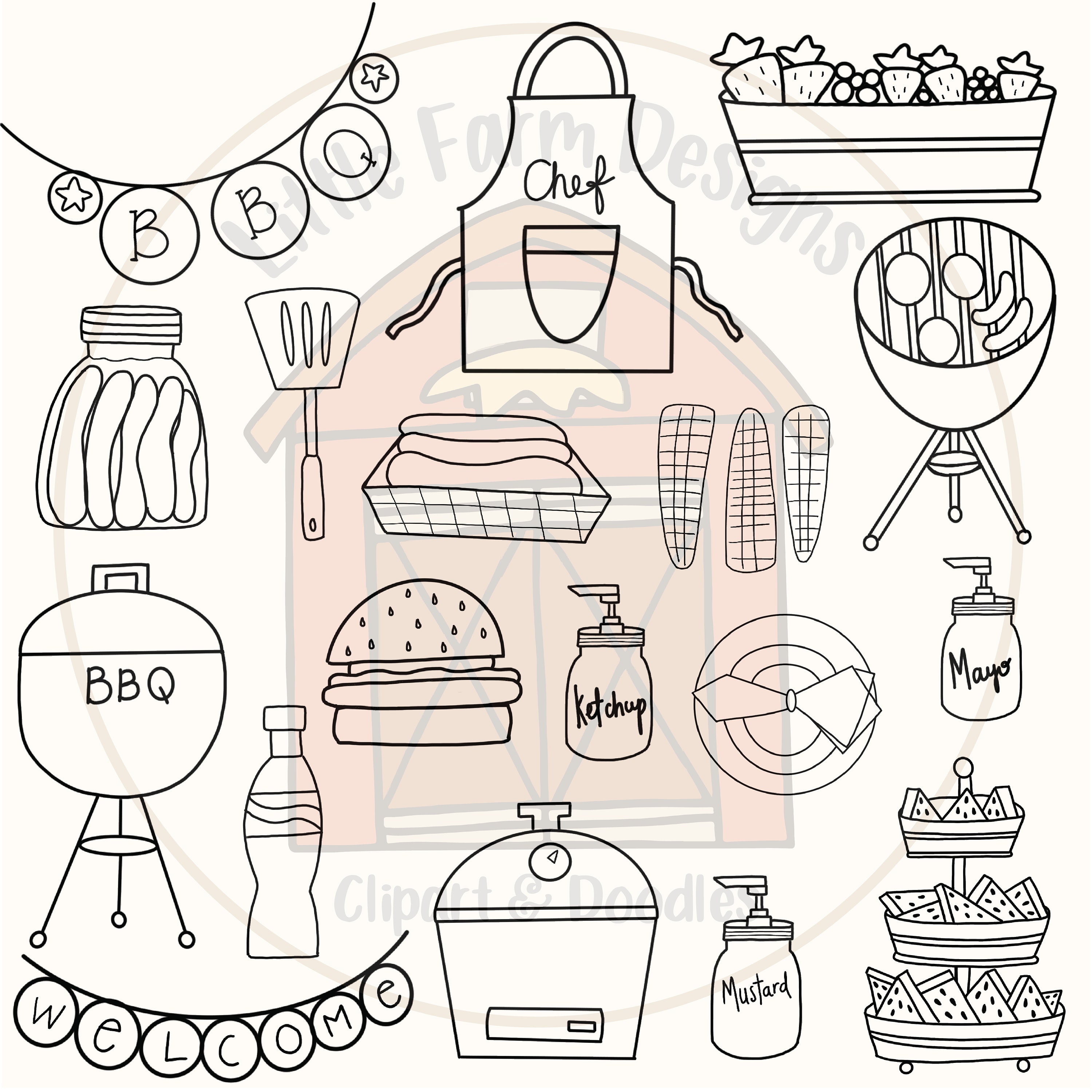 BBQ Doodles, Barbecue Stamps, Summer Doodles, Food Doodles, Outdoors ...