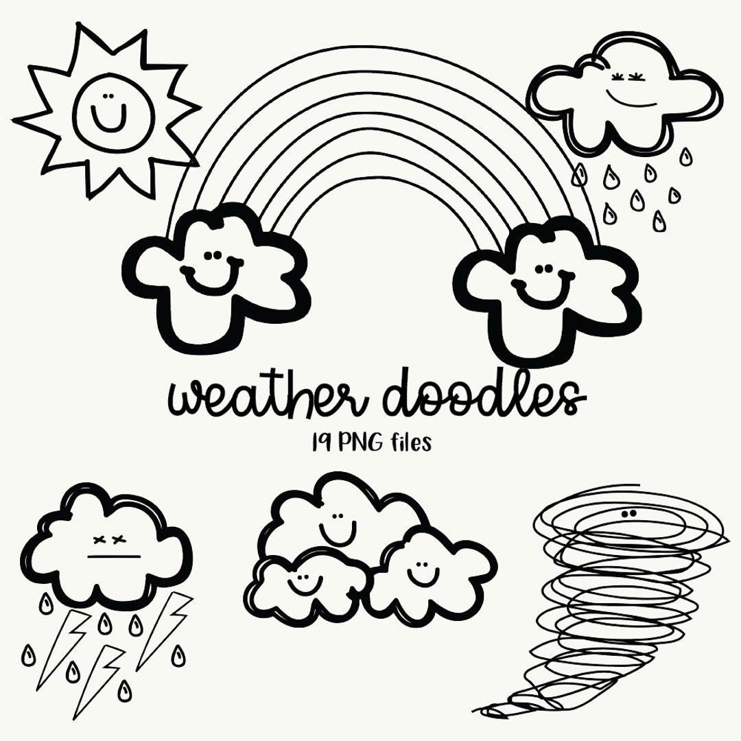 Weather Doodles, Weather Digital Stamps, Rainbow Stamp, Cloud Stamp ...