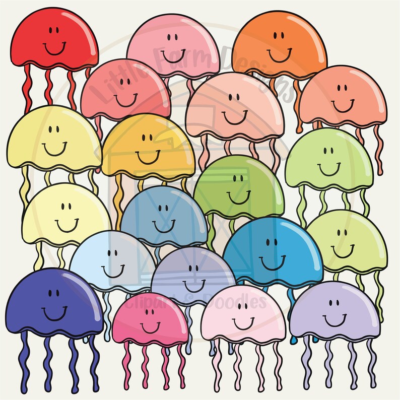 Jellyfish Clipart, Rainbow Jellyfish, Sea Animals Clipart, Cute ...