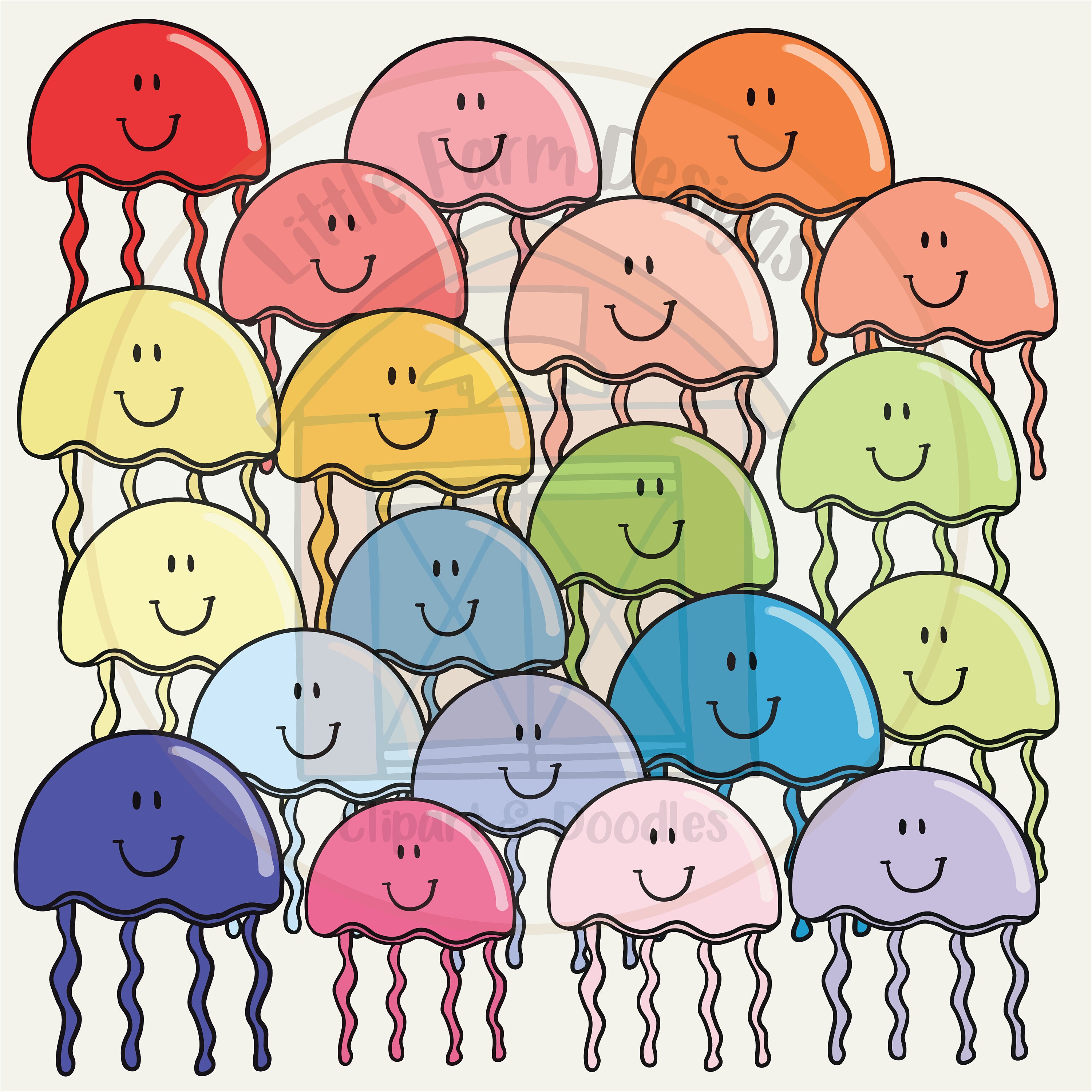 Jellyfish Clipart, Rainbow Jellyfish, Sea Animals Clipart, Cute ...