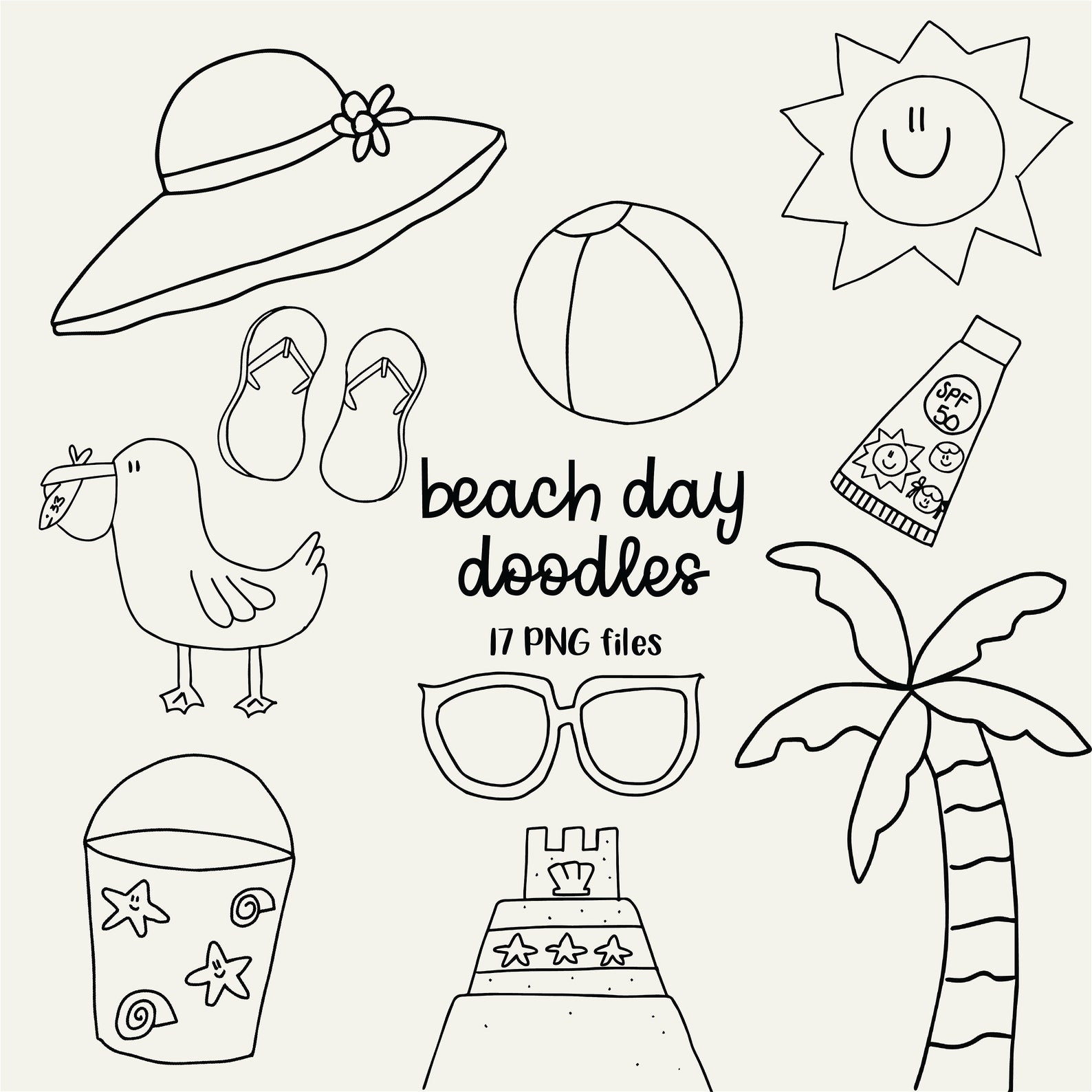 Beach Doodles Beach Digital Stamps Summer Doodles Summer - Etsy