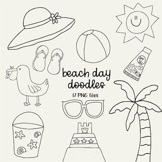 Beach Doodles Beach Digital Stamps Summer Doodles Summer | Etsy