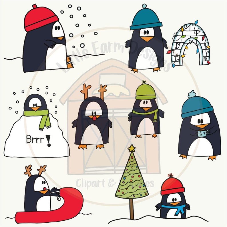 Penguin Clipart, Christmas Penguin Clipart, Holiday Clipart, Clipart ...