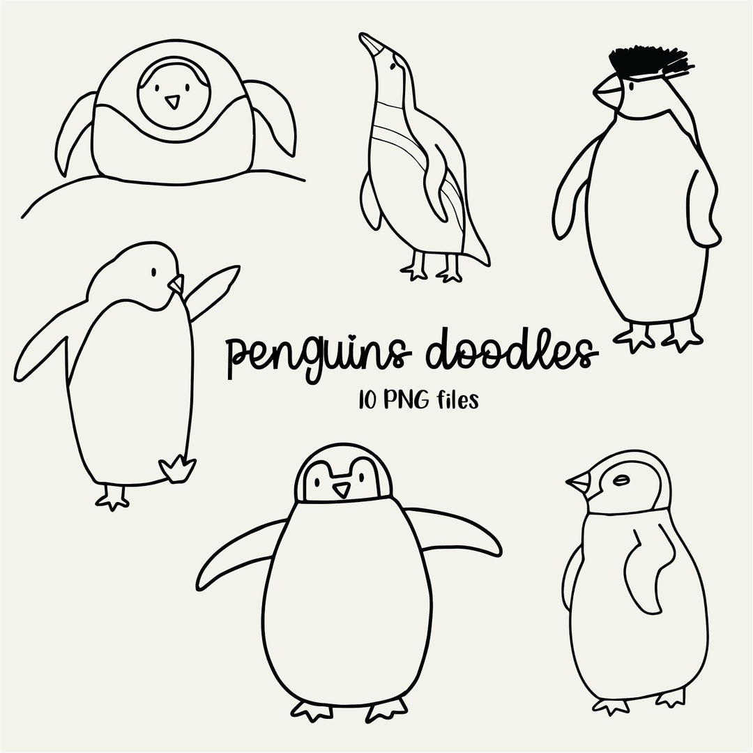 Penguin Digital Stamps, Penguin Doodles, Penguin Clear Stamps, Penguin ...