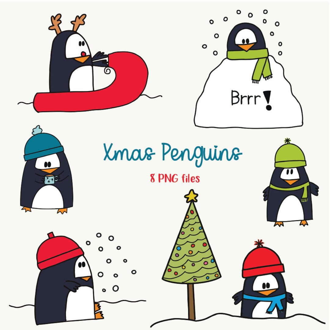 Penguin Clipart, Christmas Penguin Clipart, Holiday Clipart, Clipart ...