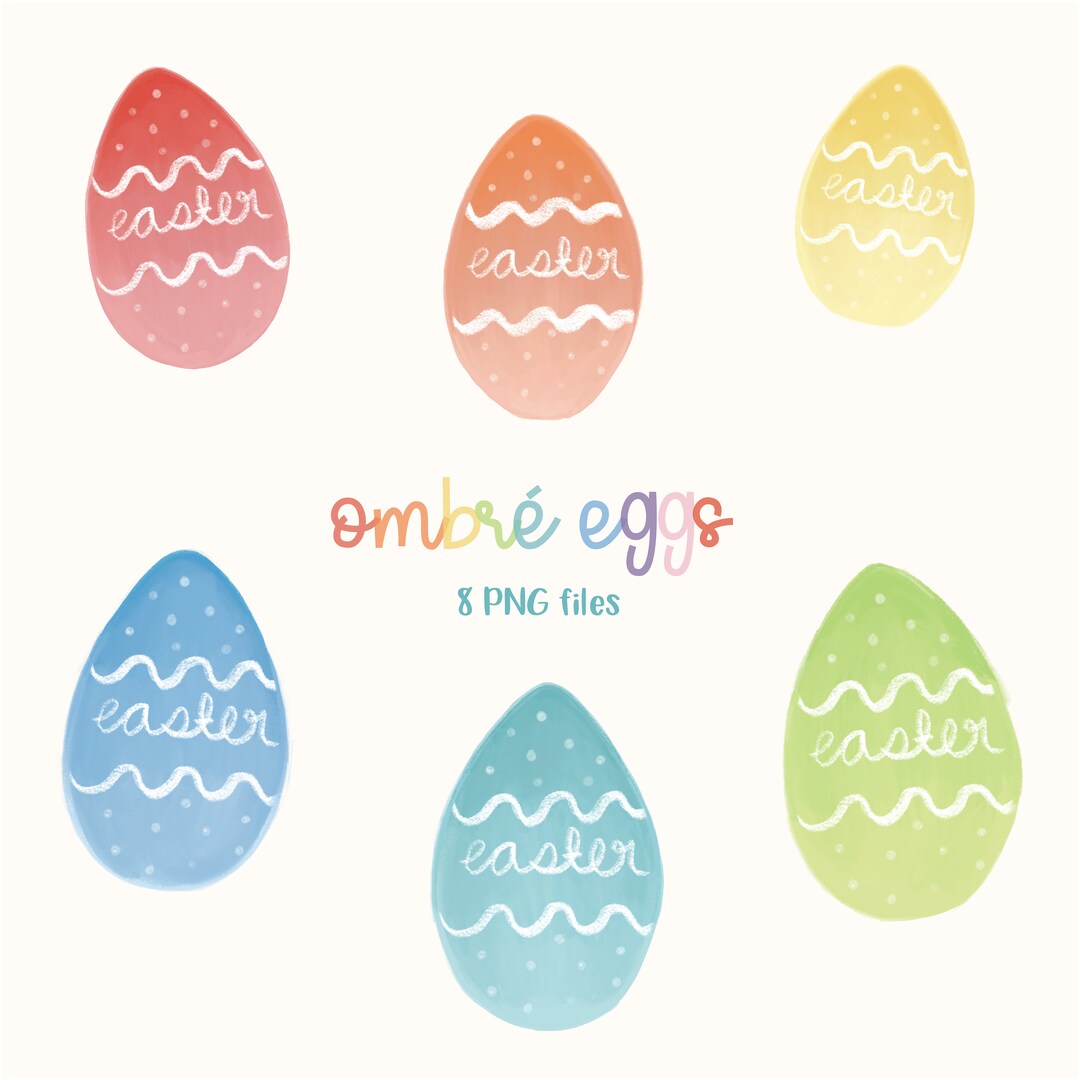 Ombré Easter Eggs, Rainbow Easter Eggs, Watercolor Easter Clipart, Cute ...