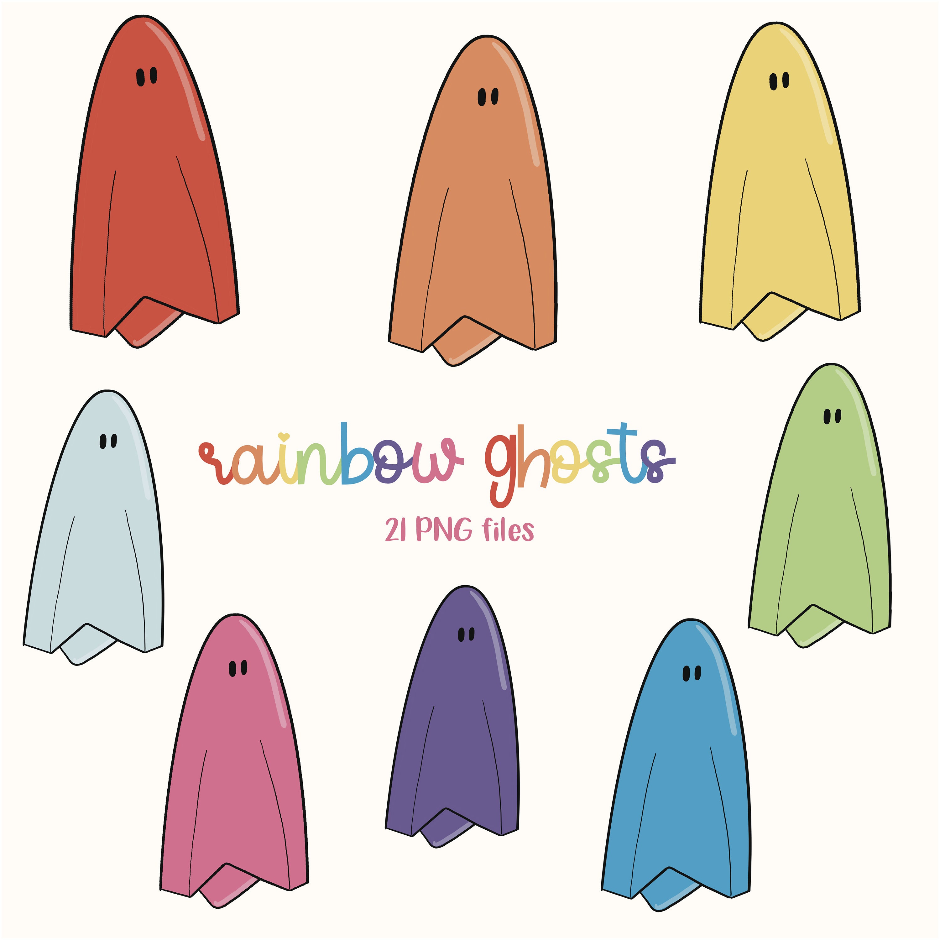 Rainbow Ghosts Clipart, Halloween Graphics, Ghosts PNG, Halloween PNG ...