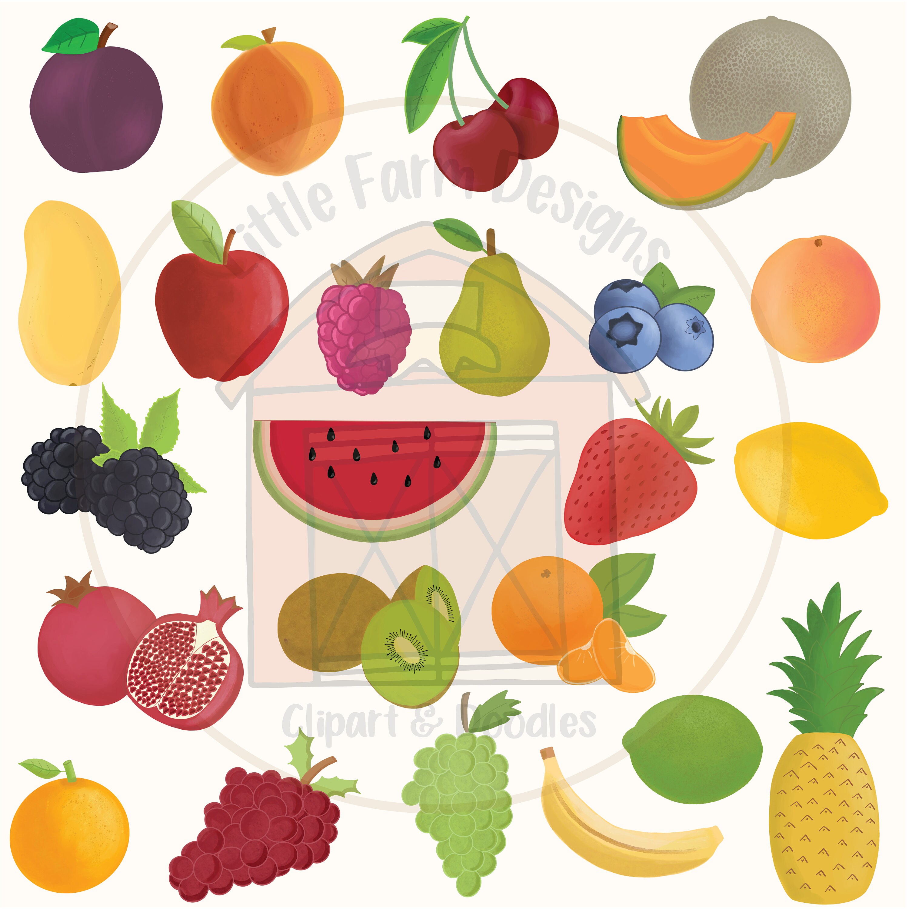 Fruit Clipart, Fruit PNG, Apple Clipart, Berries Clipart, Watermelon ...