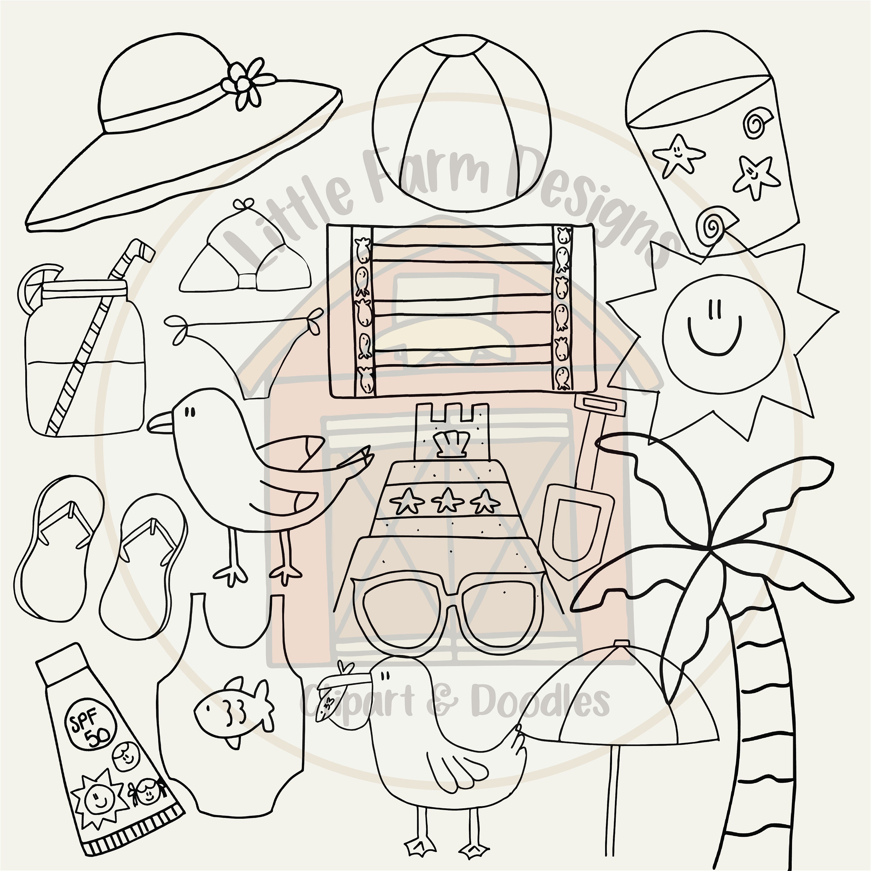 Beach Doodles - Beach Digital Stamps - Summer Doodles - Summer Stamps ...