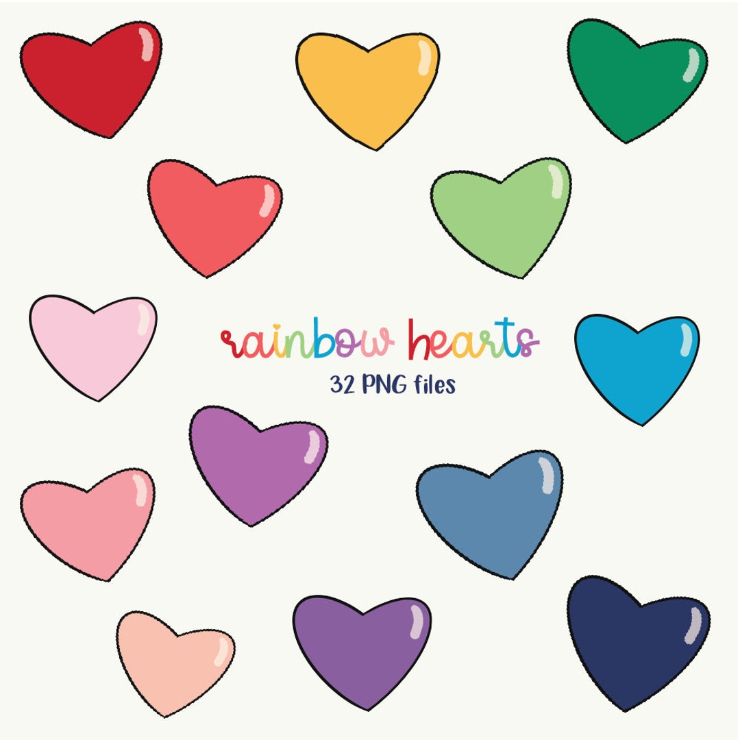 Heart Clipart, Valentine's Day Clipart, Rainbow Colors Hearts, Heart ...