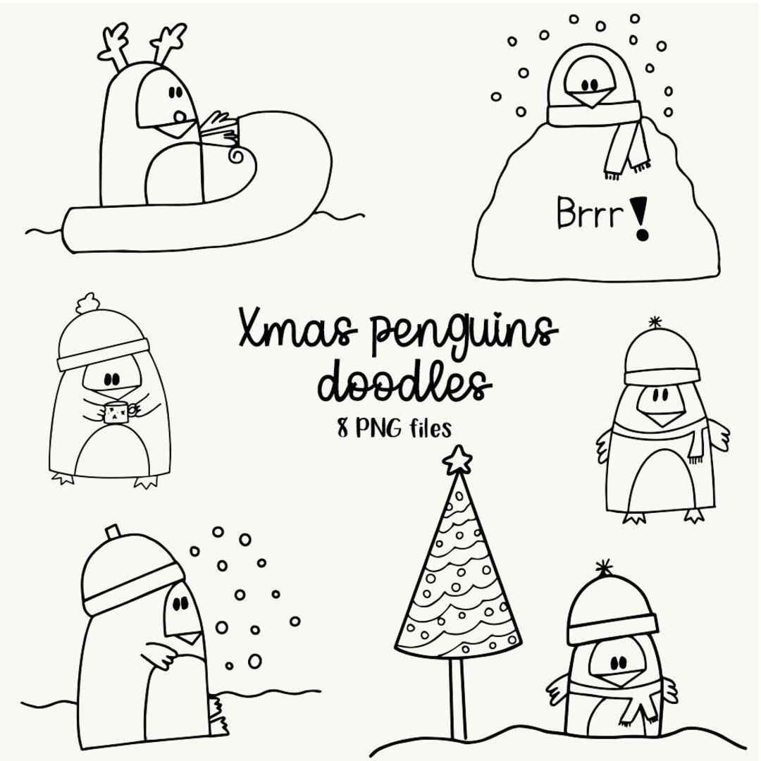 Penguin Digital Stamps, Penguin Doodles, Penguin Clear Stamps, Penguin ...
