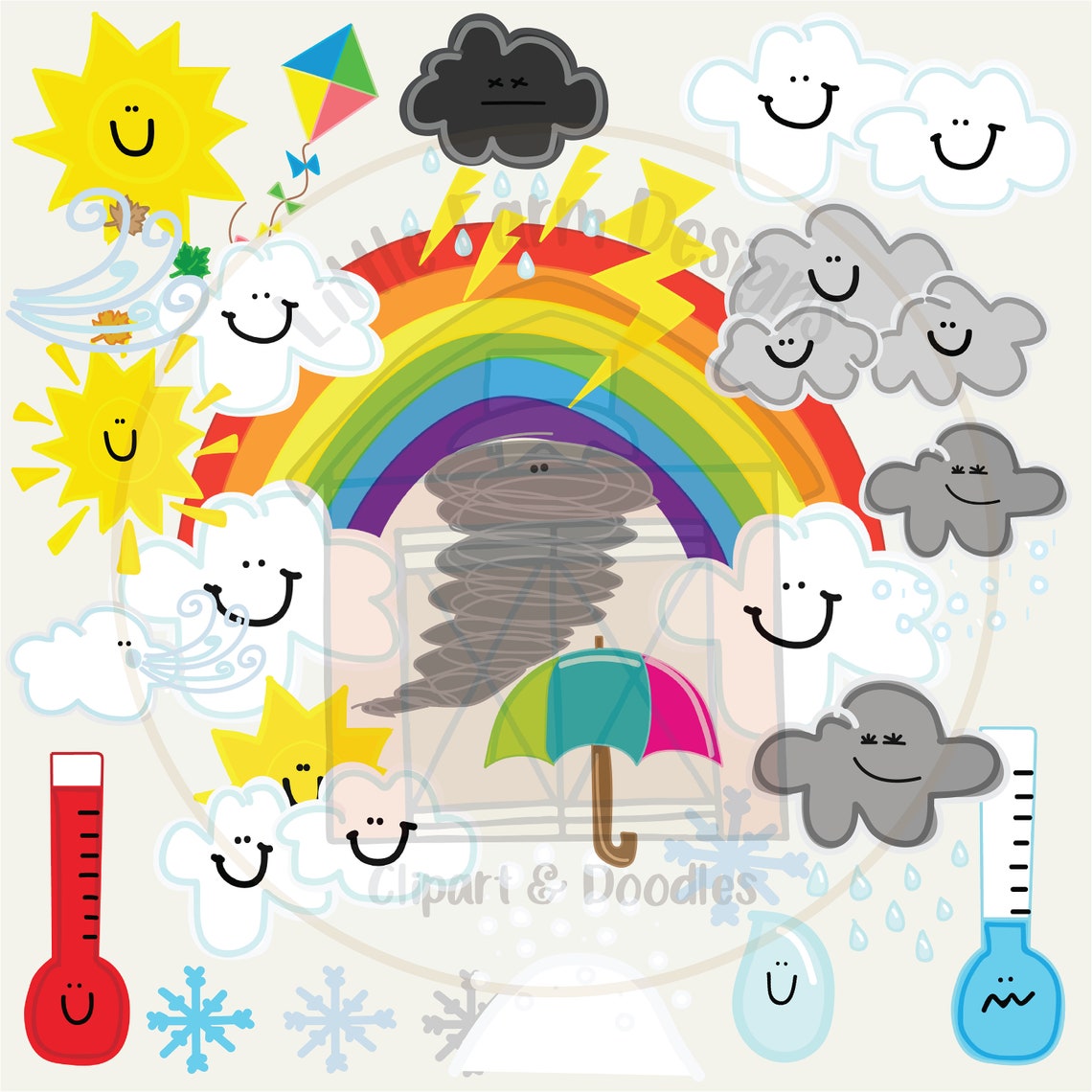 Weather Clipart, Forecast Graphics, Cloud, Rainbow, Rain, Sunny ...