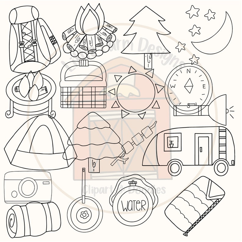 Camping Doodles, Camping Stamps, Camper Stamp, Camping Scrapbook Stamps ...