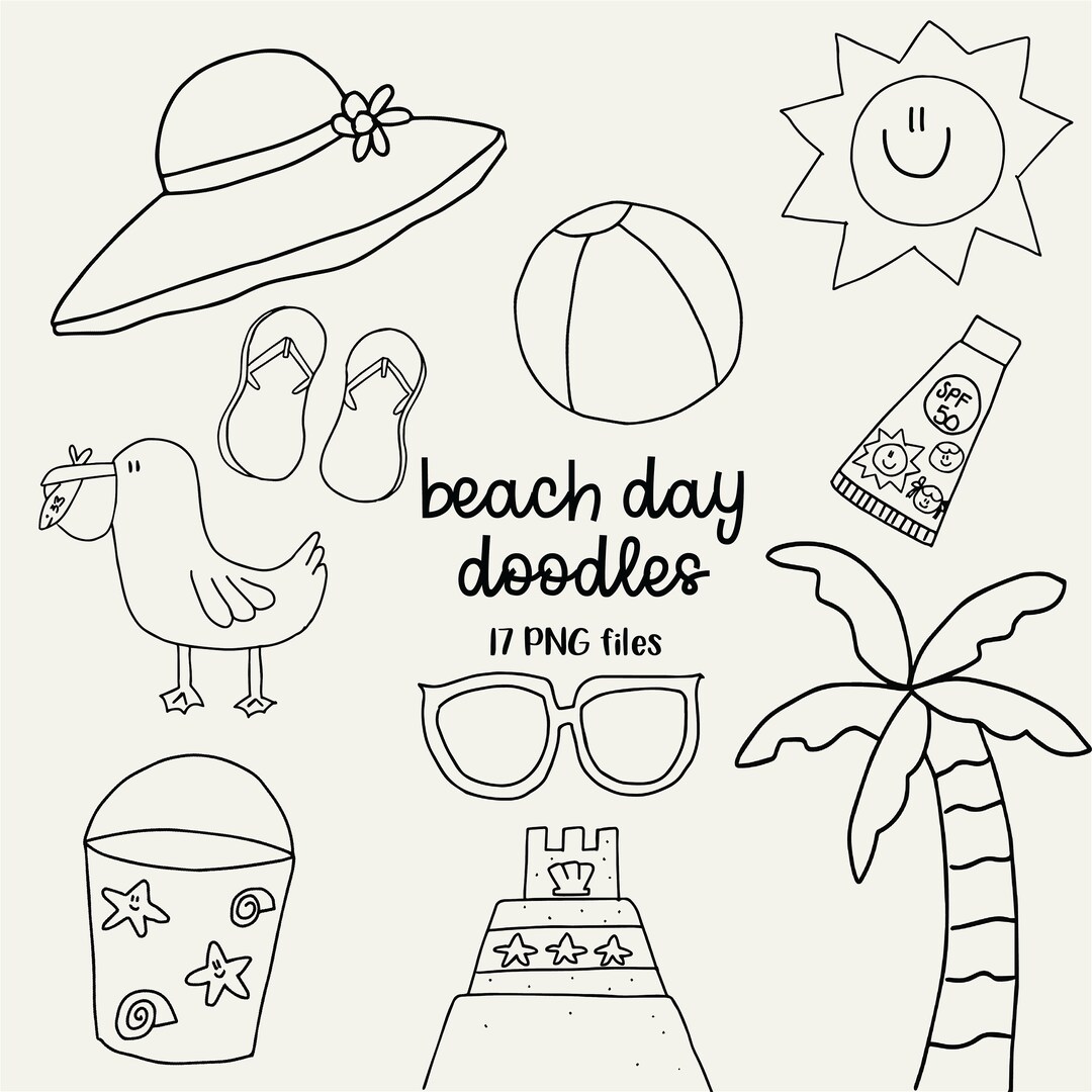 Beach Doodles - Beach Digital Stamps - Summer Doodles - Summer Stamps ...