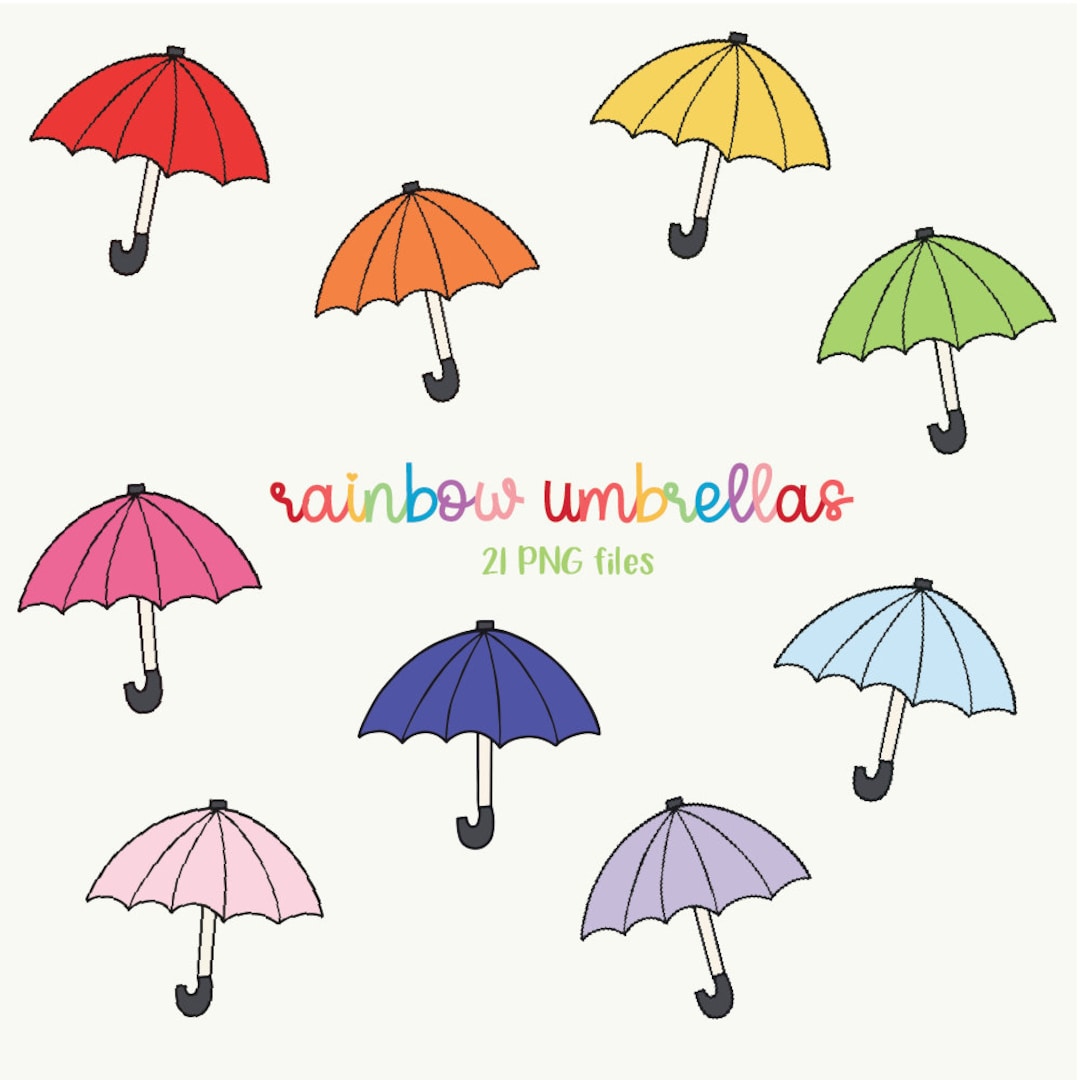 Rainbow Umbrellas Clipart, Umbrella Graphic, Rainy Day Clipart, Rainy ...
