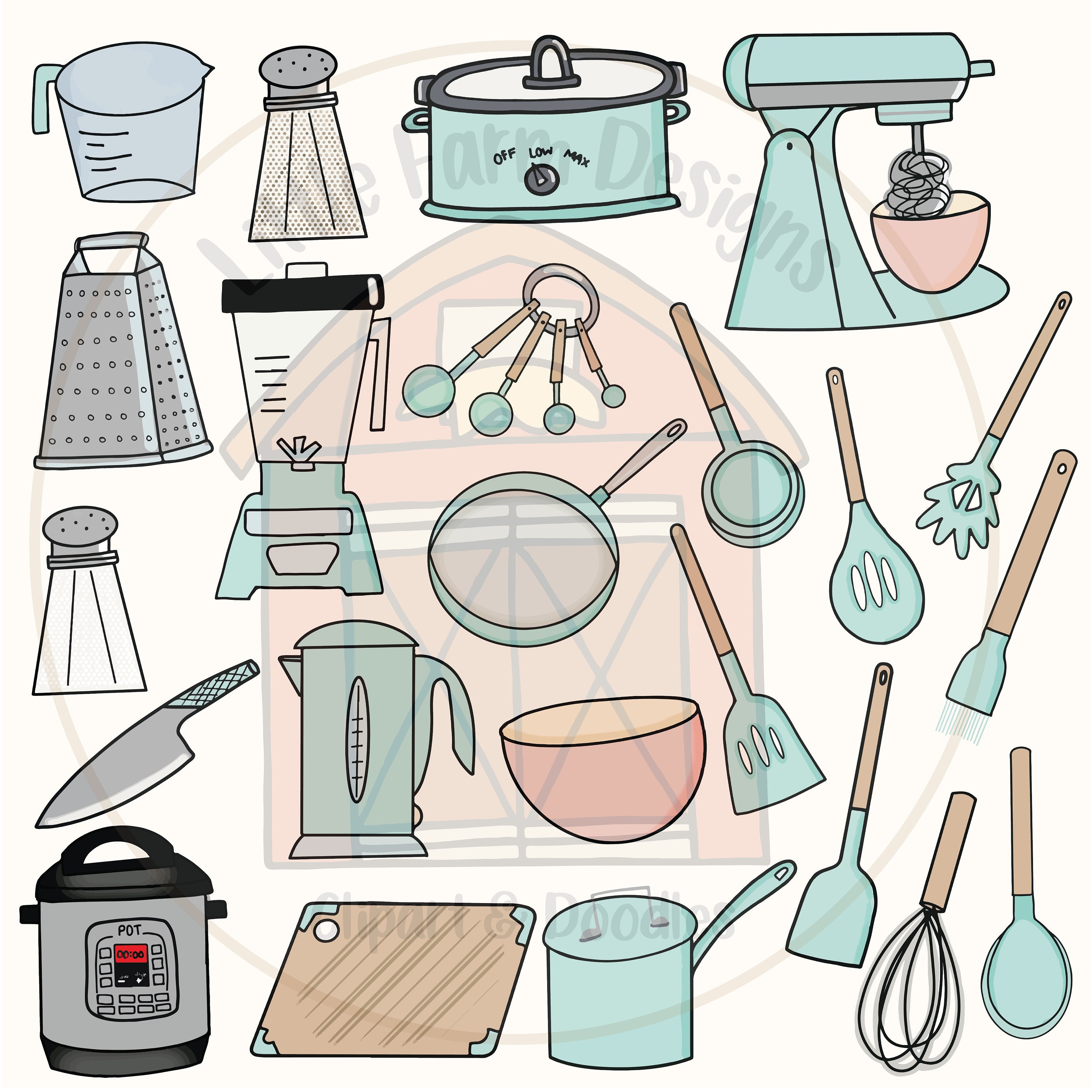 Kitchen Utensils Clipart Stamps, Kitchen Tools, Kitchen Graphics ...