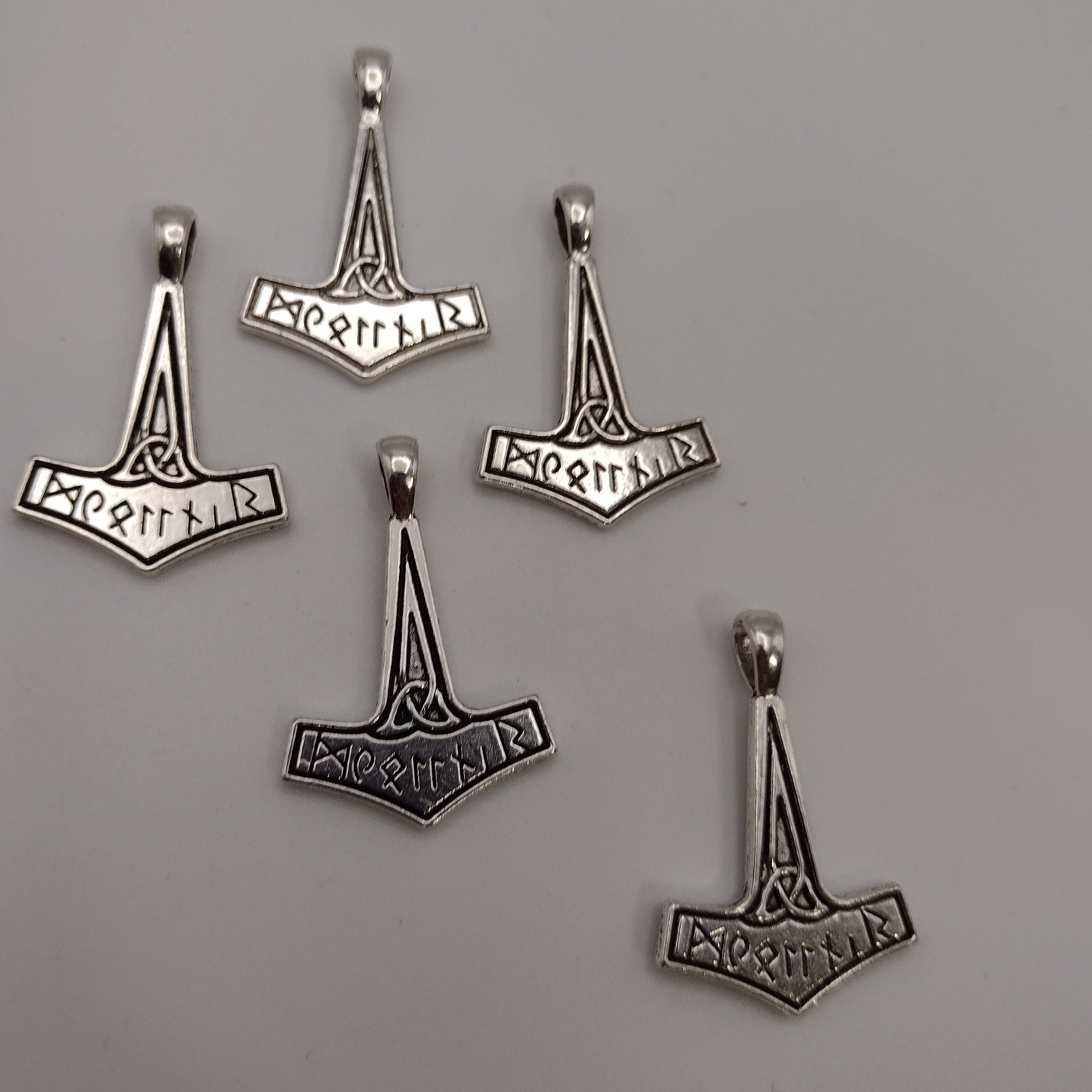 5 Silver Mjolnir Hammer Charms, Thor's Hammer, Viking Charm - Etsy