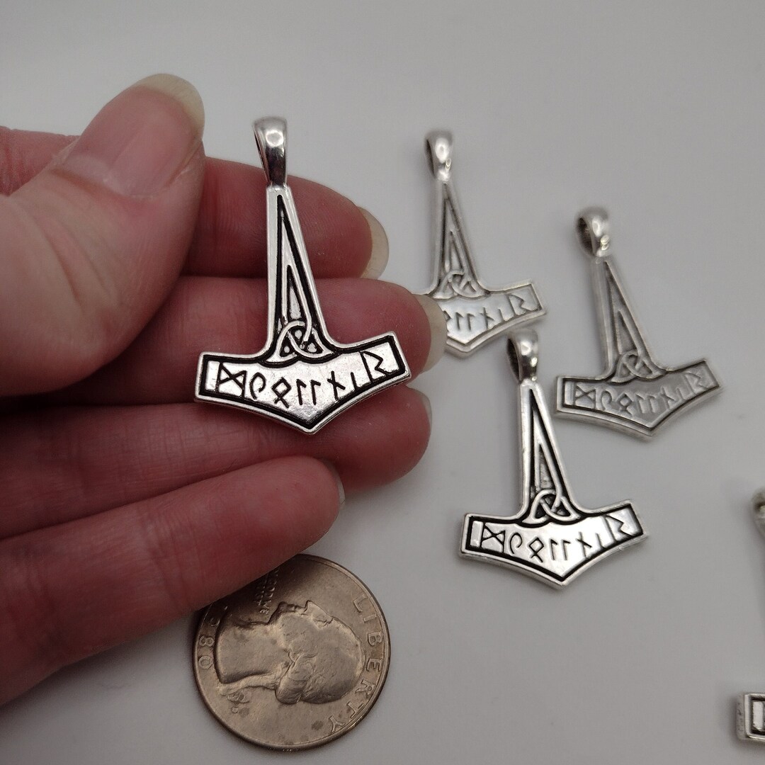 5 Silver Mjolnir Hammer Charms, Thor's Hammer, Viking Charm - Etsy