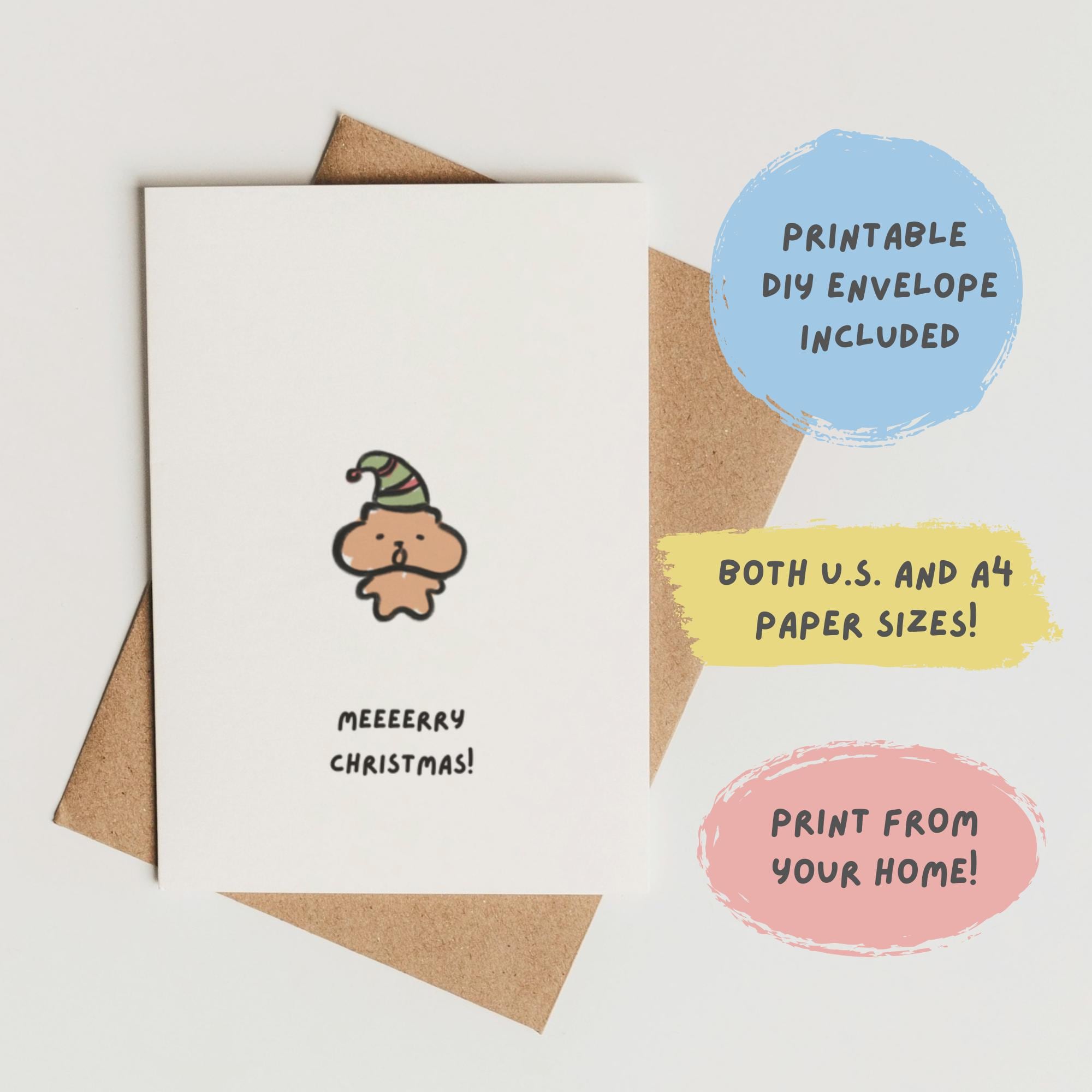 PRINTABLE Christmas Card - Cute Hamster With Elf Hat Card, Digital ...