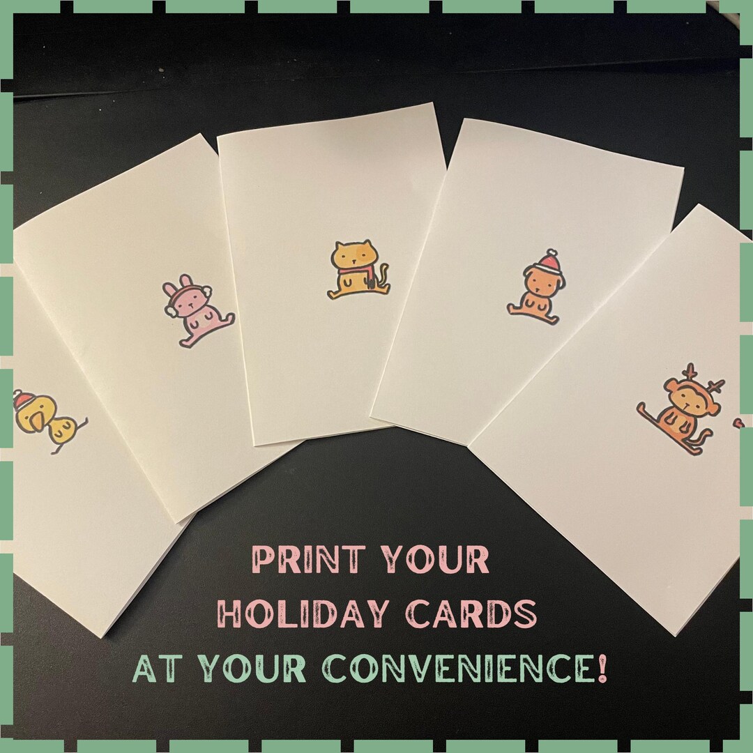 PRINTABLE Holiday Card Set - Pack of 5 - Cute Christmas Cards, Digital ...