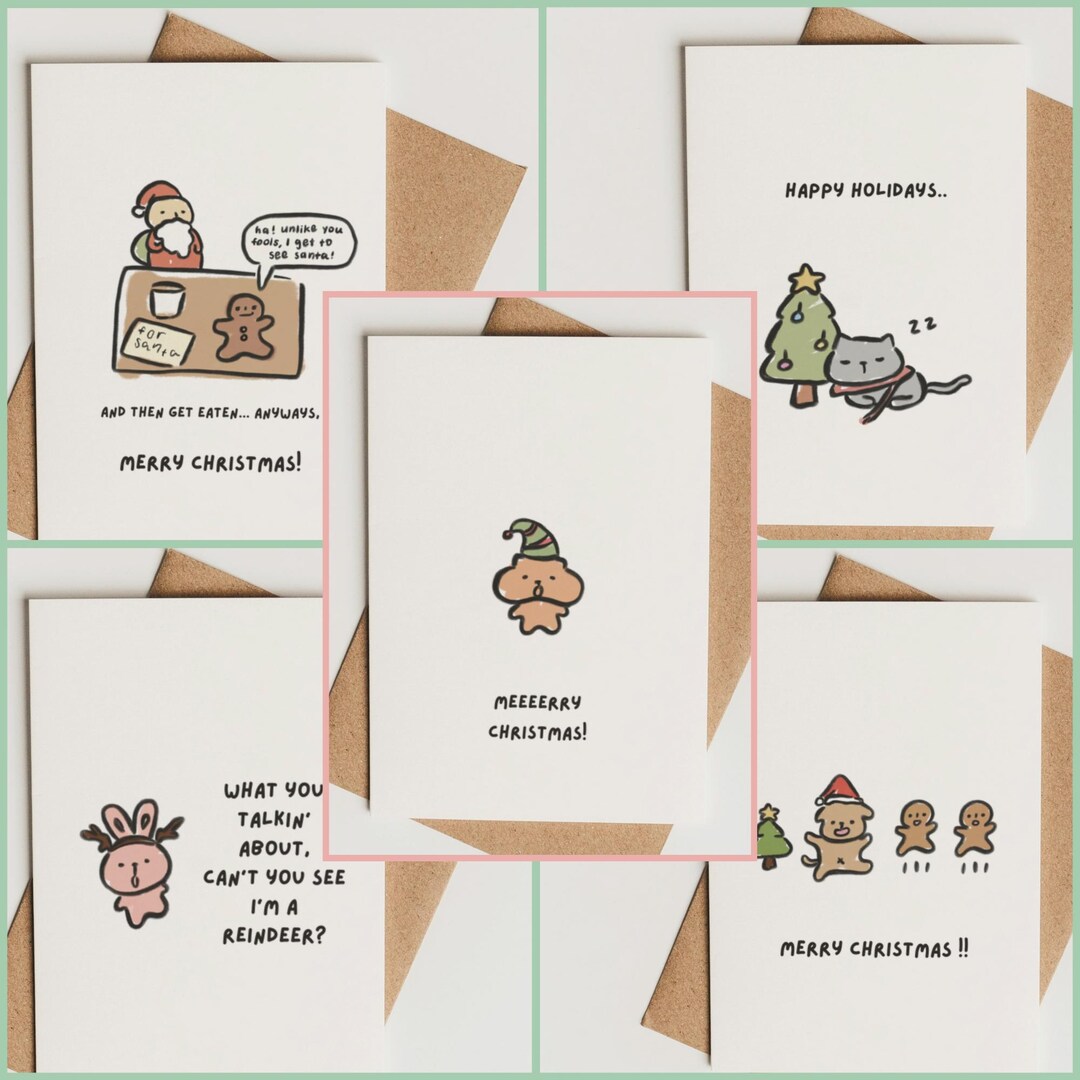 PRINTABLE Christmas Card Set - Pack of 5 - Cute Holiday Cards, Digital ...