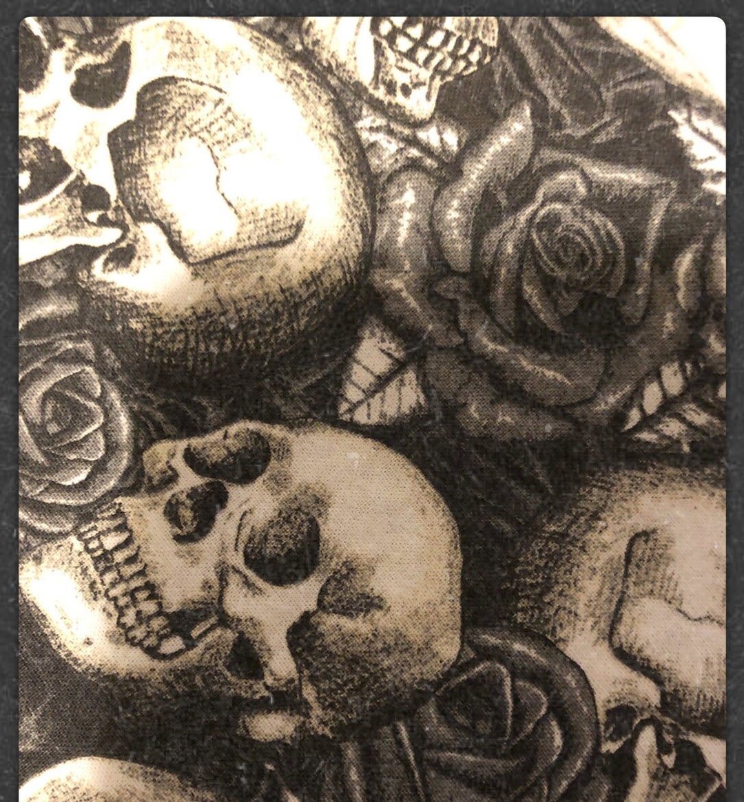 Black and White Print of Skulls, Roses Bigger Bandana, Over-sized ...
