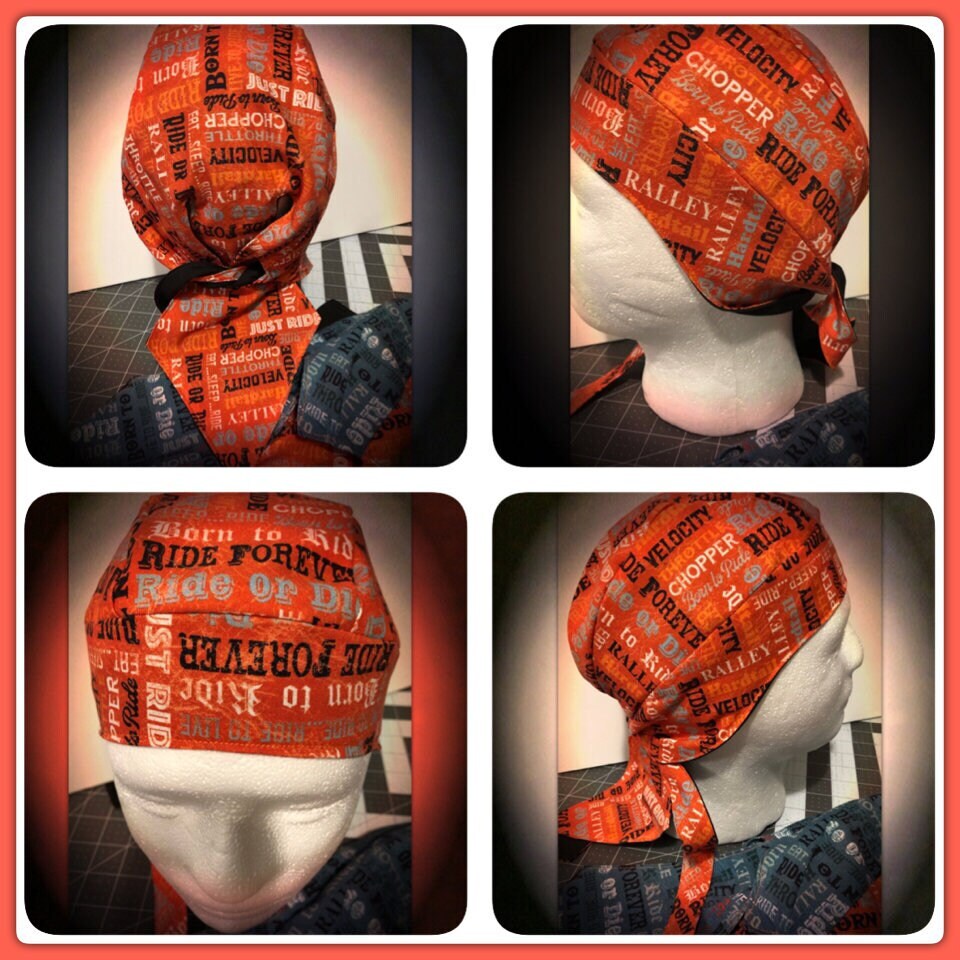 Doo Rag, Motorcycle Skull Cap Biker, Medical Scrub Cap, Orange Du Rag ...