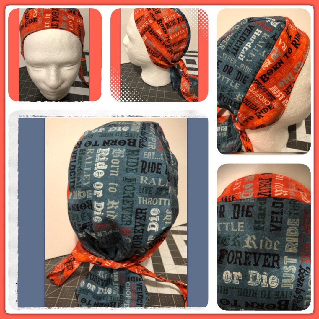 Doo Rag, Motorcycle Skull Cap Biker, Medical Scrub Cap, Orange/blue Du ...