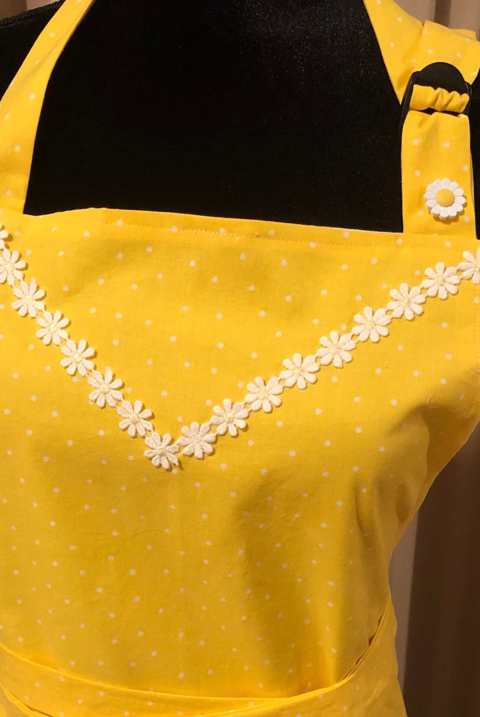 Handcrafted Yellow Polka Dot Apron: Vintage Style With Crochet Trim - Etsy