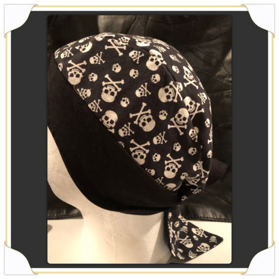 Doo Rag, Motorcycle Skull Cap Biker, Medical Scrub Cap, Black and White ...