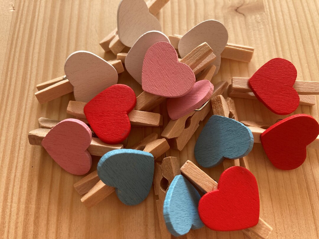 Set of 10 Pcs Heart Wooden Clothespin Home or Wedding Decoration Heart ...