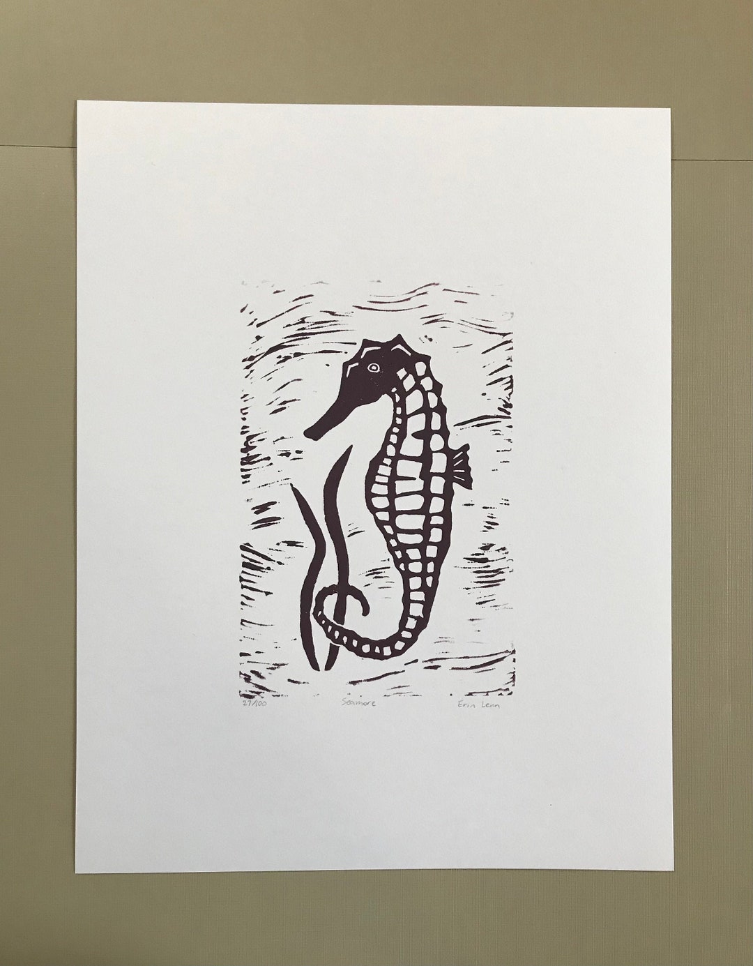 Linocut Print Seahorse - Etsy