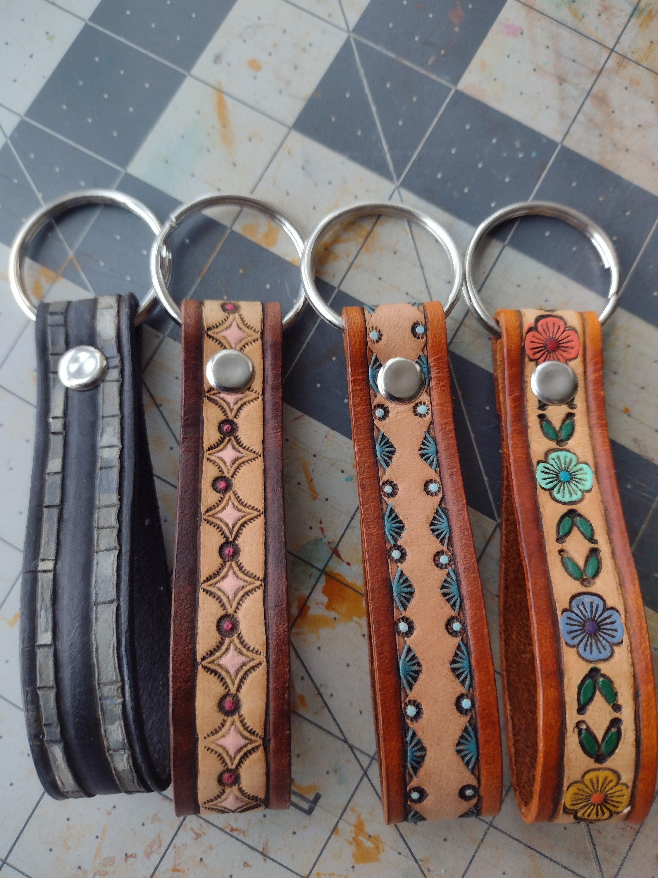 Tooled Leather Keychains / Key Fob, Variety of Designs & Colors - YOUR ...