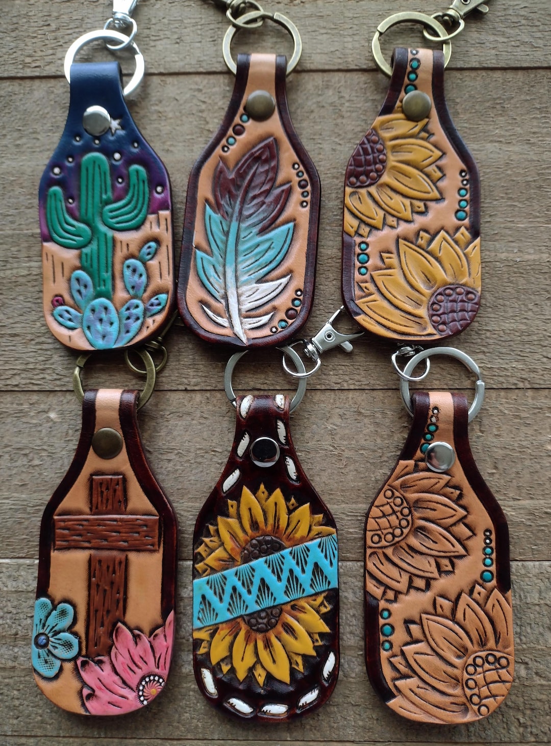 Tooled Leather Keychains, Sunflower, Western, Southwestern, Cross ...