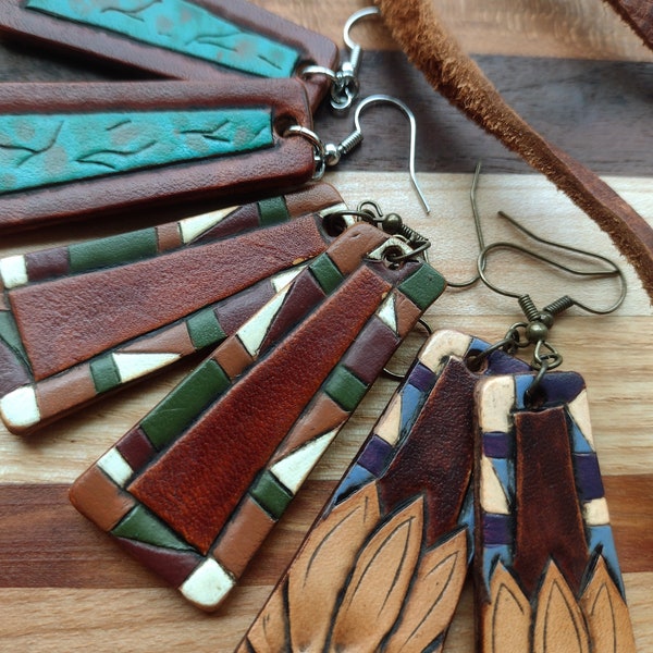 Leather Earrings - Etsy