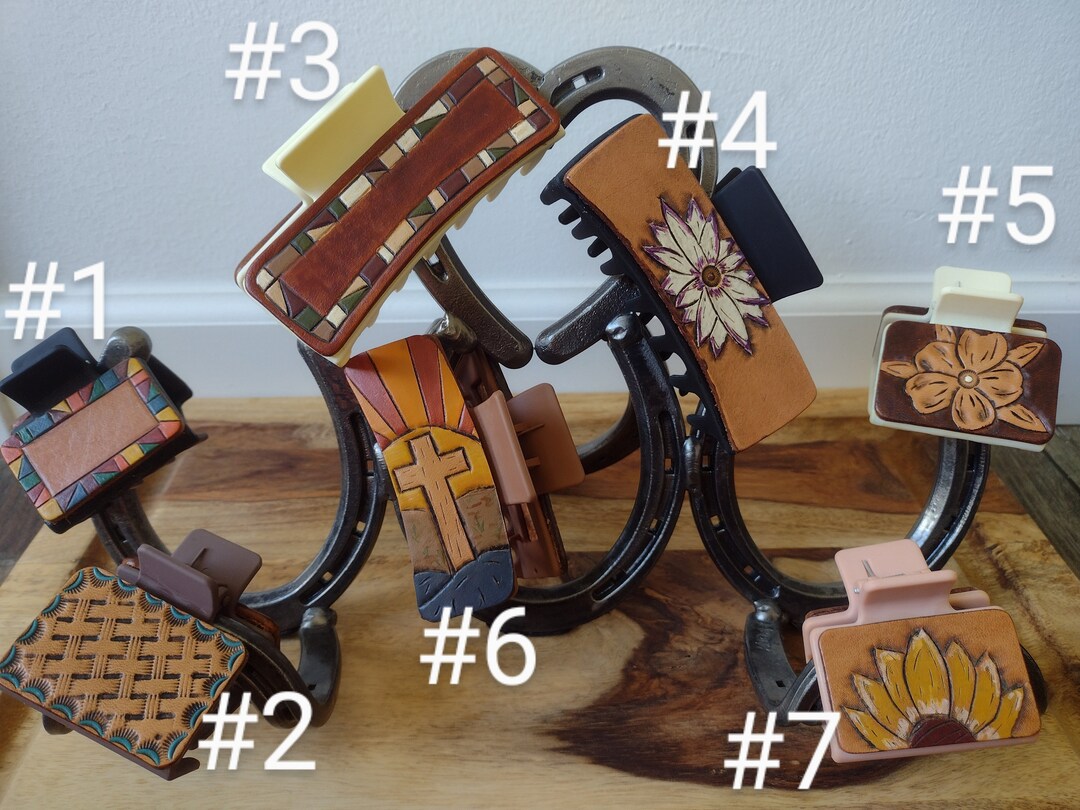 Hand Tooled Leather Claw Clips, Various Sizes, Colors & Designs - YOUR ...
