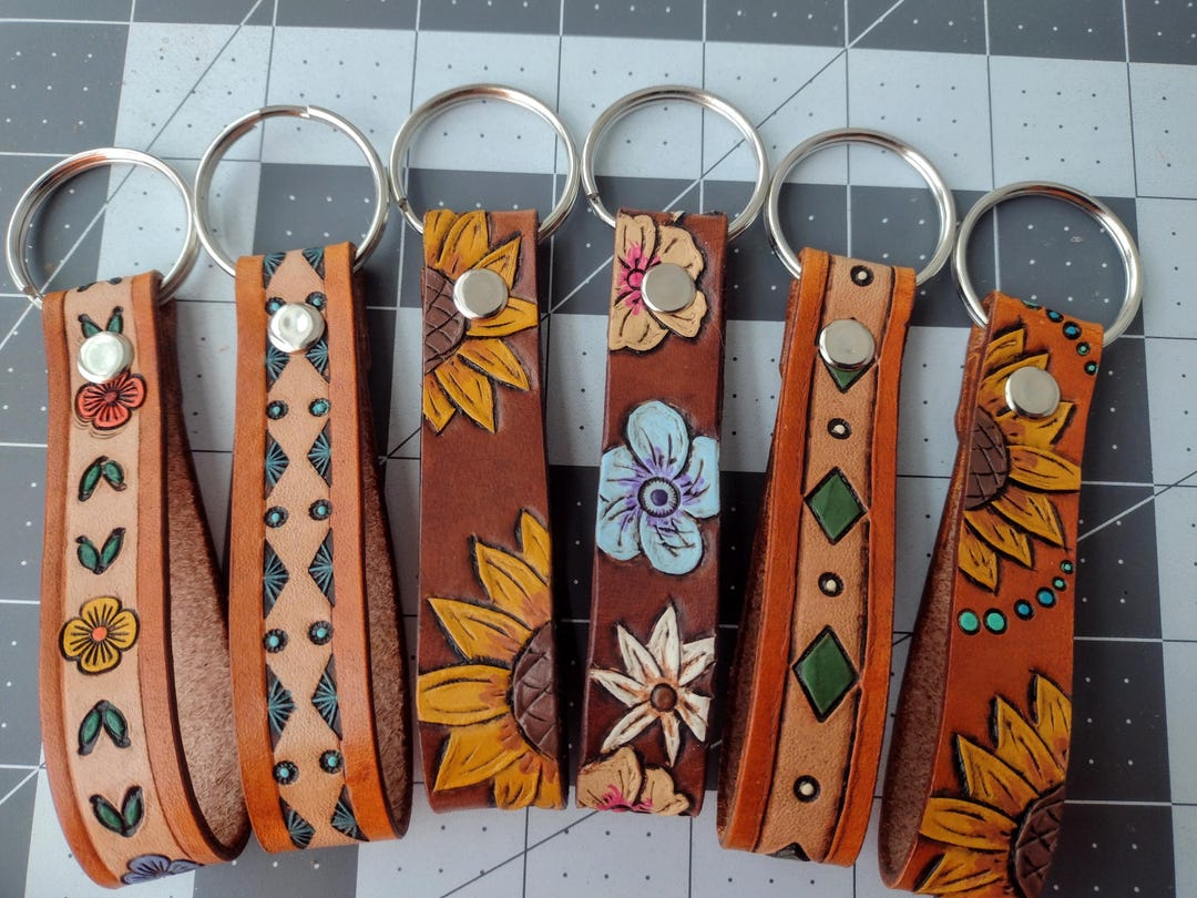 Tooled Leather Keychains / Key Fob, Variety of Designs & Colors - YOUR ...